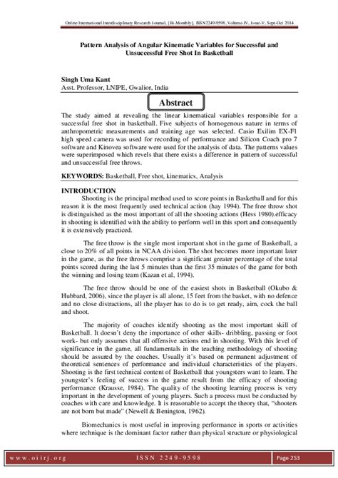 Pdf Pattern Analysis Of Angular Kinematic Variables For Successful