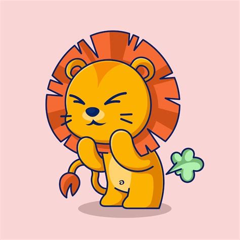 귀여운 사자 방귀 만화 디자인 프리미엄 벡터