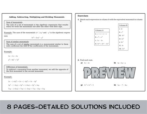 Adding Subtracting Multiplying And Dividing Monomials Worksheet No 2