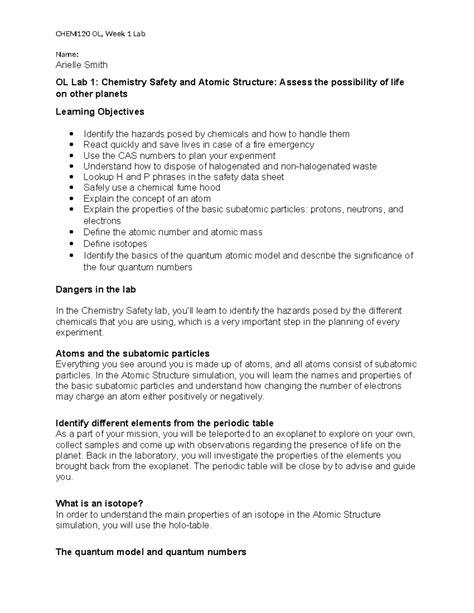 Week Lab Chemistry Safety And Atomic Structure Assess The Possibility Of Life On Other Planets