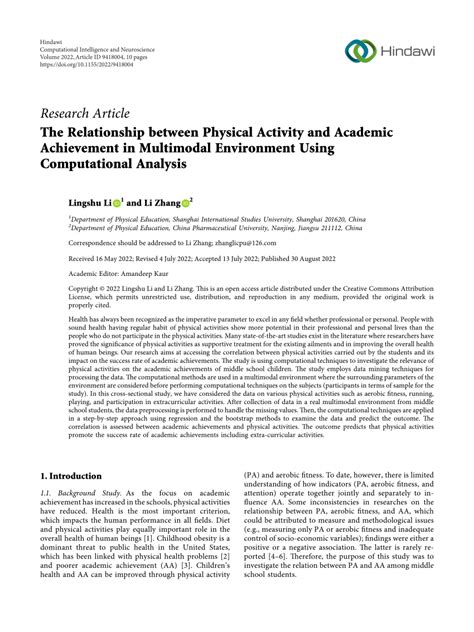 Pdf The Relationship Between Physical Activity And Academic