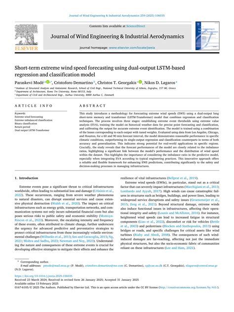 Pdf Short Term Extreme Wind Speed Forecasting Using Dual Output Lstm Based Regression And
