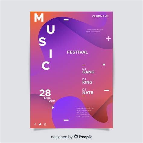 그라디언트 음악 축제 포스터 템플릿 무료 벡터