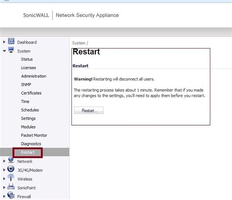 how can i restart the sonicwall from the gui or the cli