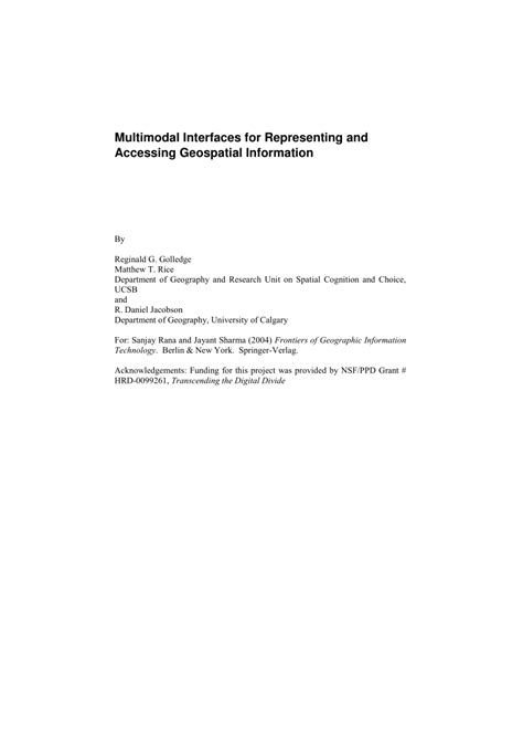 Pdf Multimodal Interfaces For Representing And Accessing Geospatial