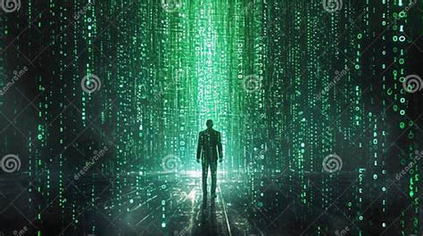 The Single Person Try Searching Something In Digital Matrix Binary Code