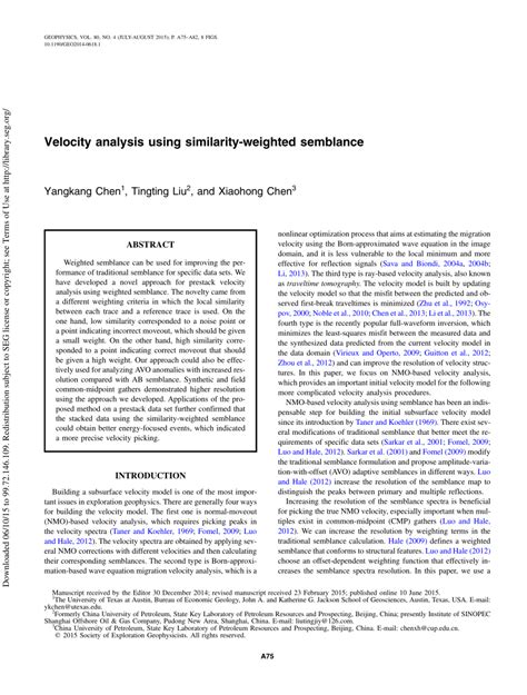 Pdf Velocity Analysis Using Similarity Weighted Semblance