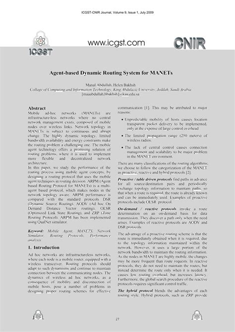 Pdf Agent Based Dynamic Routing System For Manets