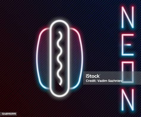 검은 배경에 고립 된 빛나는 네온 라인 핫도그 샌드위치 아이콘 소시지 아이콘 패스트 푸드 기호 다채로운 개요 개념 벡터 가공육에 대한 스톡 벡터 아트 및 기타 이미지