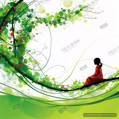 ai创作图创意树藤背景 绿色藤蔓绿色空间 藤蔓素材绿叶背景 插画绿叶女孩 树下休息的女孩 绿色背景树木背景 绿色藤蔓背景图 拥抱大自然插画