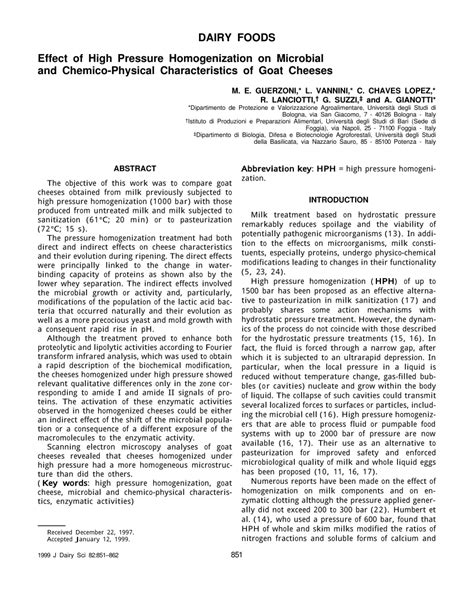 Pdf Effect Of High Pressure Homogenization On Microbial And Chemico