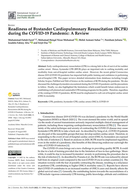 Pdf Readiness Of Bystander Cardiopulmonary Resuscitation Bcpr