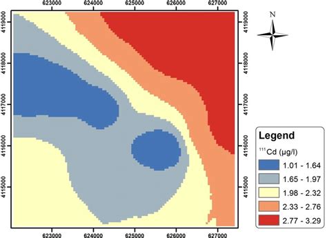 35 Kriging Interpolation Result Of 111 Cd Shown On Arcgis Download