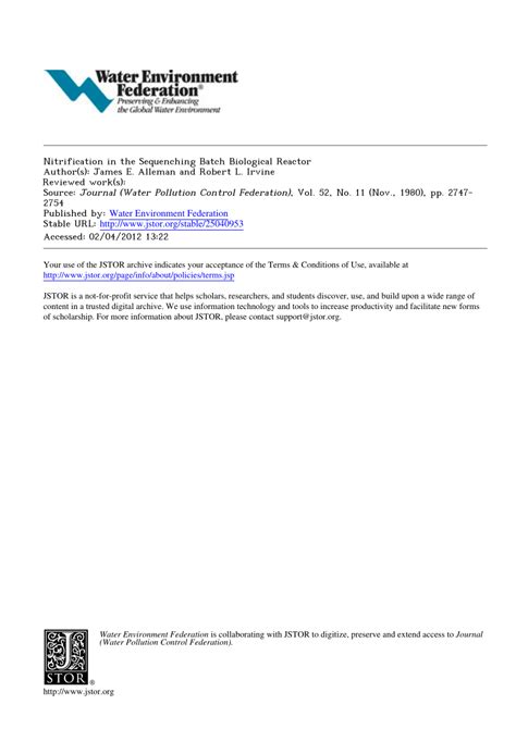 Pdf Nitrification In The Sequenching Batch Biological Reactor