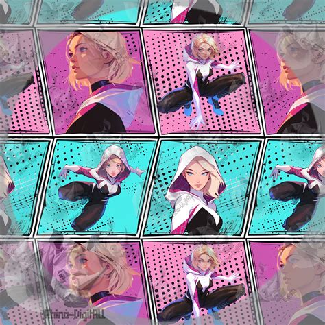 Comic Gwen Seamless Pattern Etsy