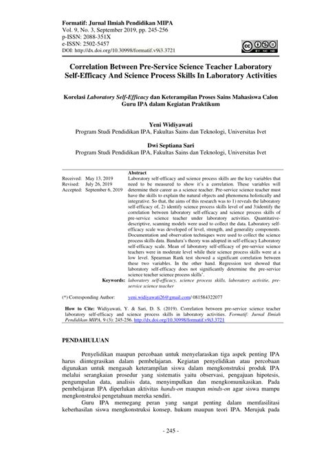 Pdf Correlation Between Pre Service Science Teacher Laboratory Self Efficacy And Science
