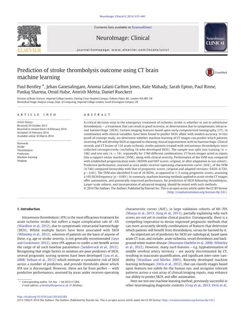 Pdf Prediction Of Stroke Thrombolysis Outcome Using Ct Brain Machine Learning