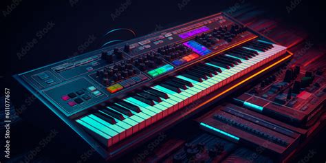 Captivating 80s Synthesizer Image With Vibrant Pulsating Keys Representing The Innovative