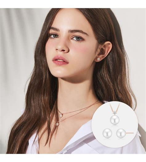 포스티 레네 스털링 실버 로즈 진주q 네크리스이어링 Set A241sn9189rpa