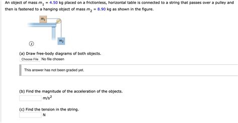 an object of mass m1 450 kg placed on a frictionless horizontal table is connected to a string