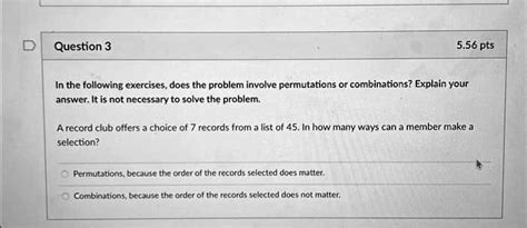 question 3 5 56 pts in the following exercises does the problem