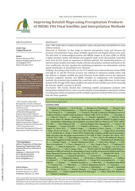Pdf Improving Rainfall Maps Using Precipitation Products Of Imerg V06 Final Satellite And