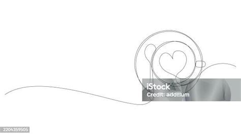 하트 모양이 연속적인 한 선 그리기 평면도가있는 커피 한 잔 미니멀리스트 스타일의 한 줄 벡터 그림 편집 가능한 스트로크 드로잉에 대한 스톡 벡터 아트 및 기타 이미지