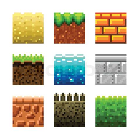 Textures For Platformers Pixel Art Vector Set Stock Vector Colourbox