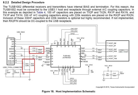 TUSB Question At Pull Down Resistors And Series Capacitor On RX And TX Pin Interface