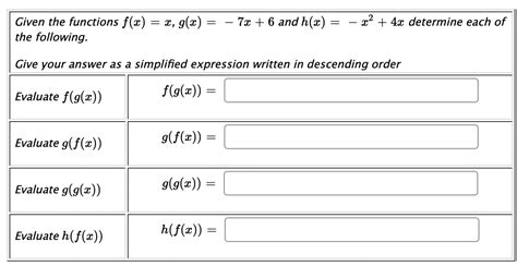 Solved Given the functions f(x)=x,g(x)=−7x+6 and h(x)=−x2+4x | Chegg.com