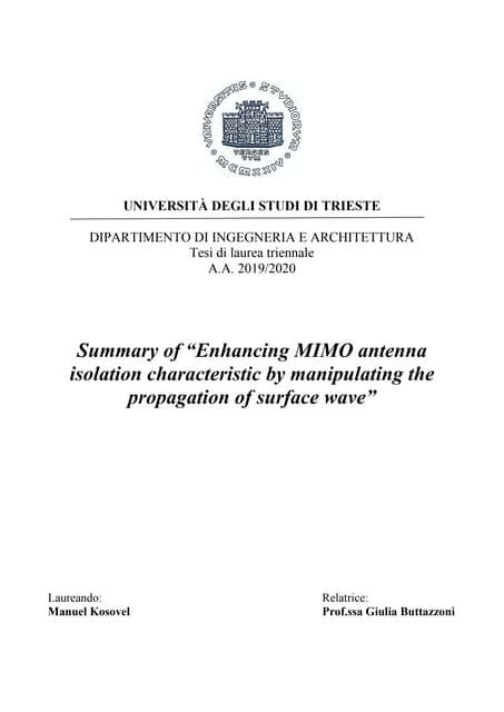 Summary Of Enhancing Mimo Antenna Isolation Characteristic By Manipulating The Propagation Of