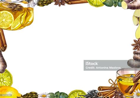 티 프레임 레몬 계피 생강과 꿀을 곁들인 향기로운 항 바이러스 차 유리 주전자와 비타민 컵 0명에 대한 스톡 벡터 아트 및 기타 이미지 Istock