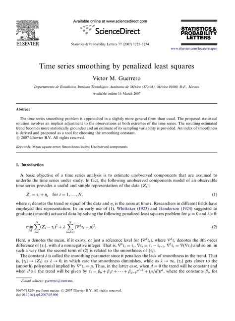 Time Series Smoothing By Penalized Least Squares Statistics Probability Letters