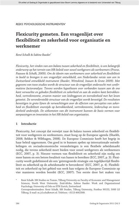 Pdf Flexicurity Assessed A Questionnaire For Organizational And Employee Flexibility And Security