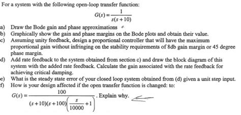 Solved For A System With The Following Open Loop Transfer Chegg Com