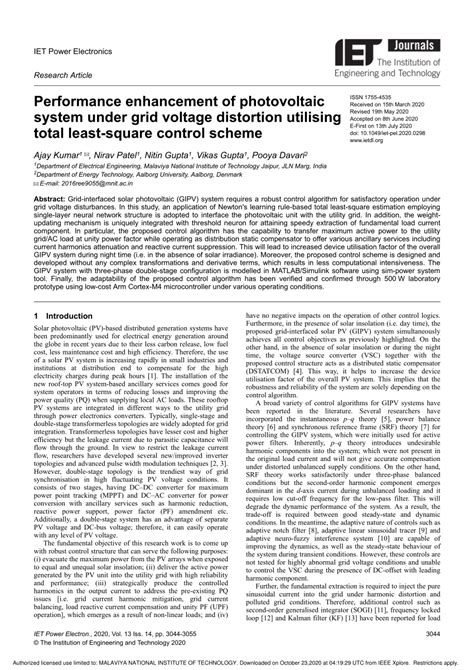 Pdf Performance Enhancement Of Pv System Under Grid Voltage