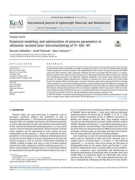 Empirical Modeling And Optimization Of Process Parameters In Pdf Machining Ultrasound