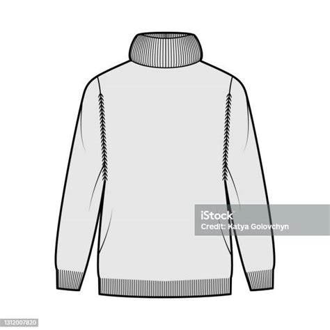 스웨터 과장 터틀넥 기술 패션 일러스트와 긴 소매 오버사이즈 엉덩이 길이 니트 리브 트리밍 0명에 대한 스톡 벡터 아트 및 기타