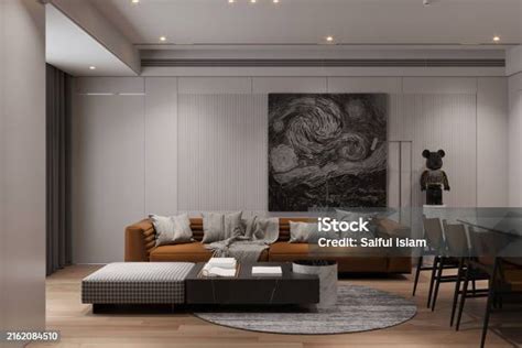 현대적인 미니멀리즘 인테리어 흰색 벽 배경에 그림에 갈색 모듈식 소파 0명에 대한 스톡 사진 및 기타 이미지 0명 3차원 형태 가구 Istock