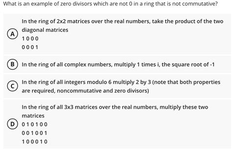 solved what is an example of zero divisors which are not 0