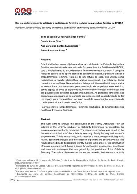 Pdf Elas No Poder Economia Solidária E Participação Feminina Na