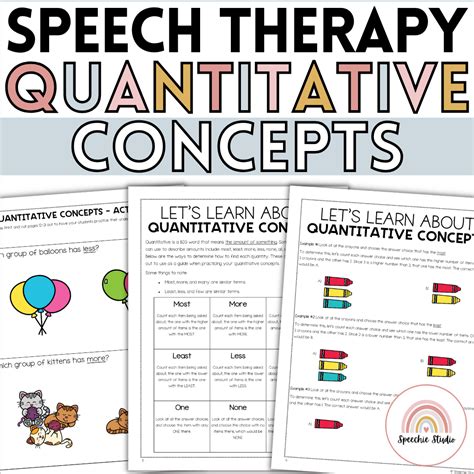 quantitative concepts speech therapy worksheets and activities
