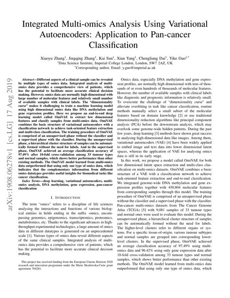 Pdf Integrated Multi Omics Analysis Using Variational Autoencoders Application To Pan Cancer