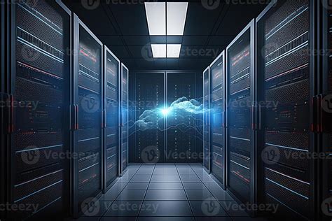 Data Center Room With Mainframe Storage Servers Cloud Network Concept Hosting Databases And