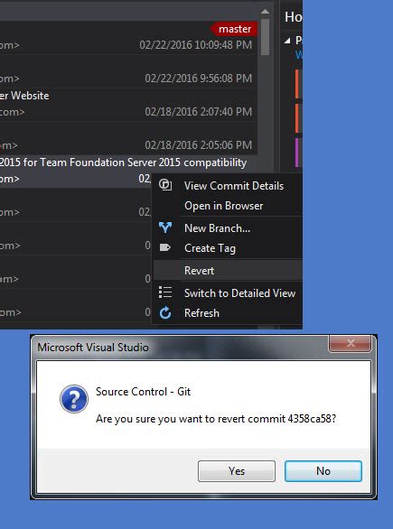 Rollback Git On Tfs Stack Overflow
