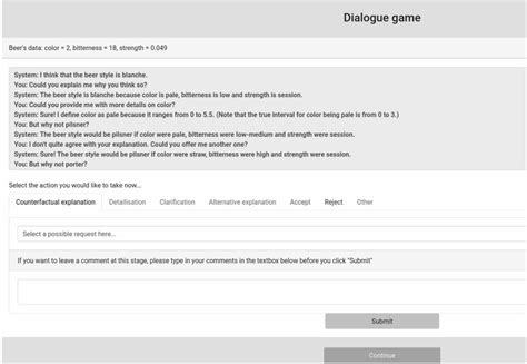 an example of a dialogue game human evaluation survey the beer style