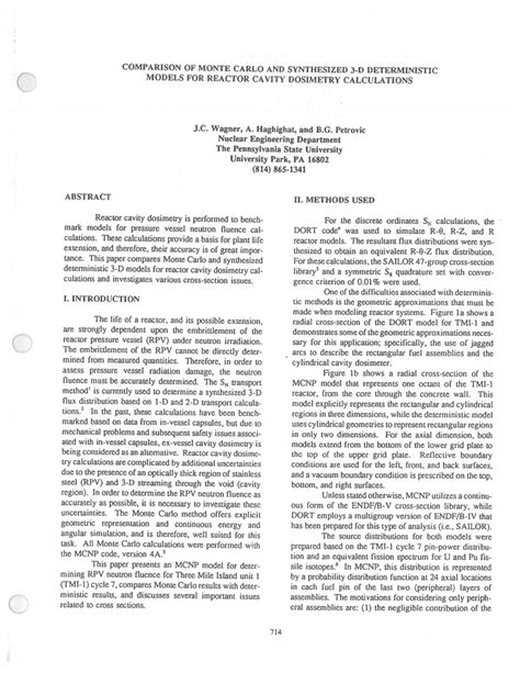 Pdf Comparison Of Monte Carlo And Synthesized 3 D Deterministic Models For Reactor Cavity