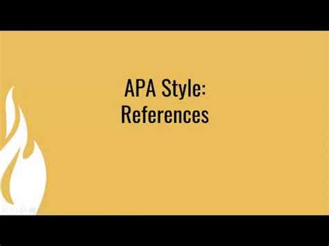 APA 7 Style Tutorial References Overview YouTube