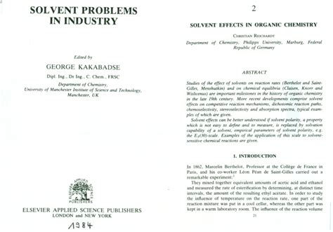 Pdf Solvent Effects In Organic Chemistry