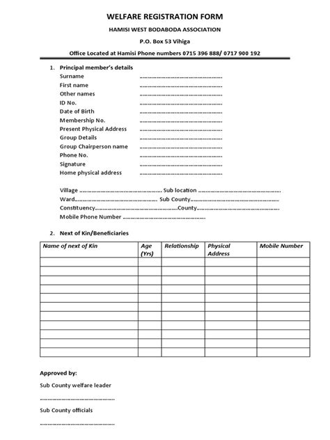 Welfare Registration Form Pdf